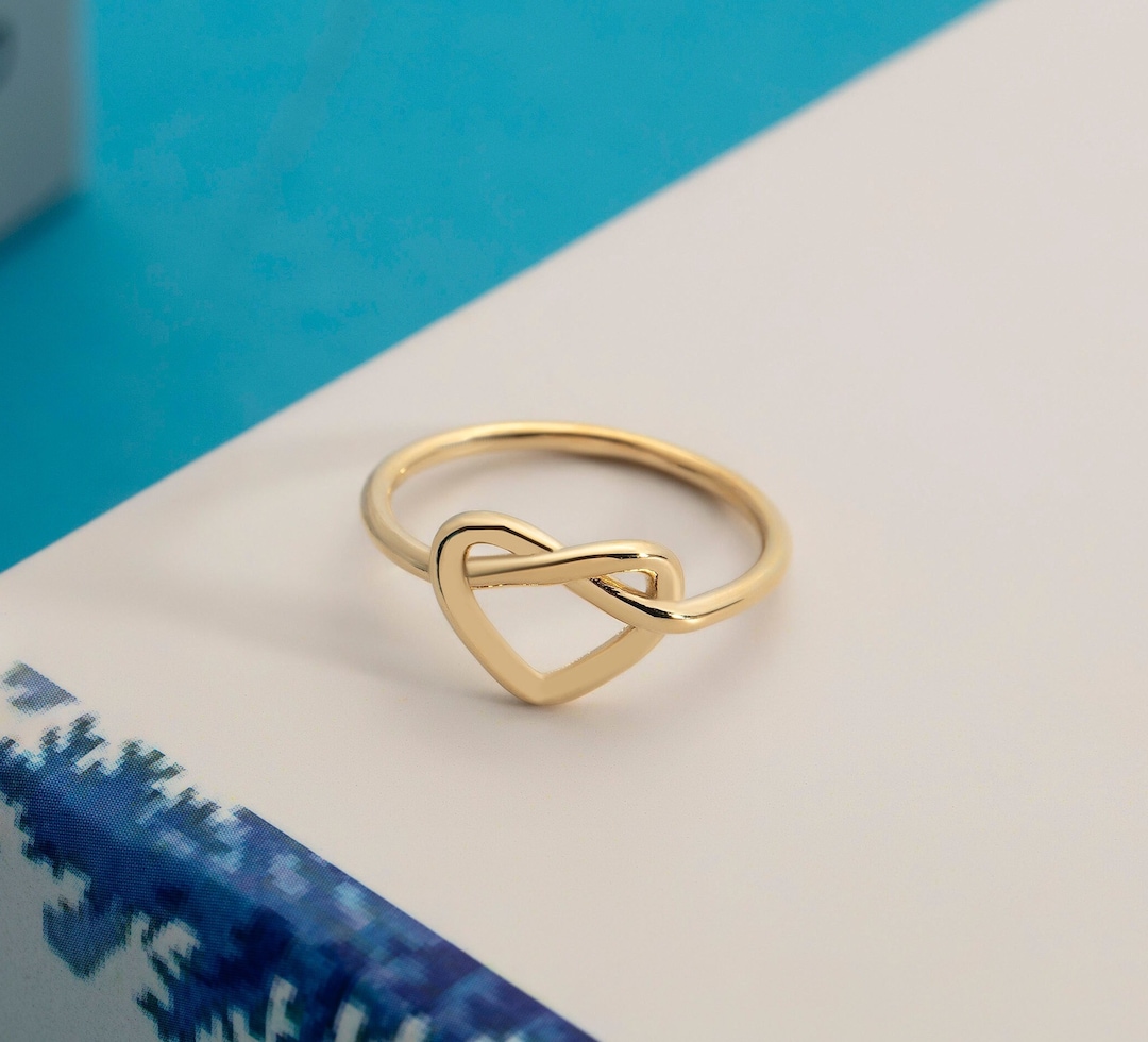 10K 14K 18K Gold Heart Ring, Girlfriend Ring, Gold Knot Heart Ring ...