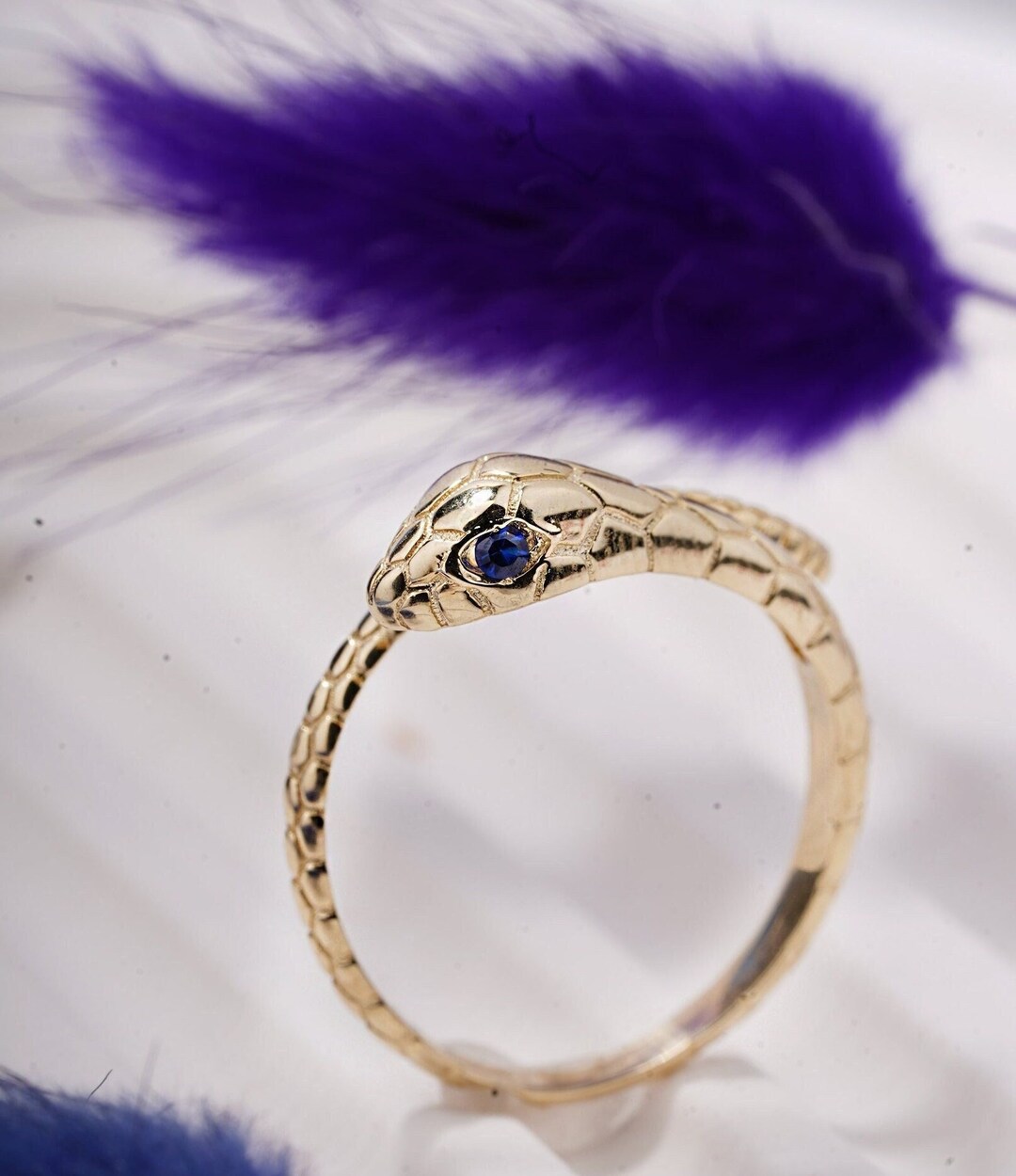 10K 14K 18K Gold Snake Birthstone Ring, Snake Ring, Serpent Ring, Birthstone Ring, Gold Snake ...