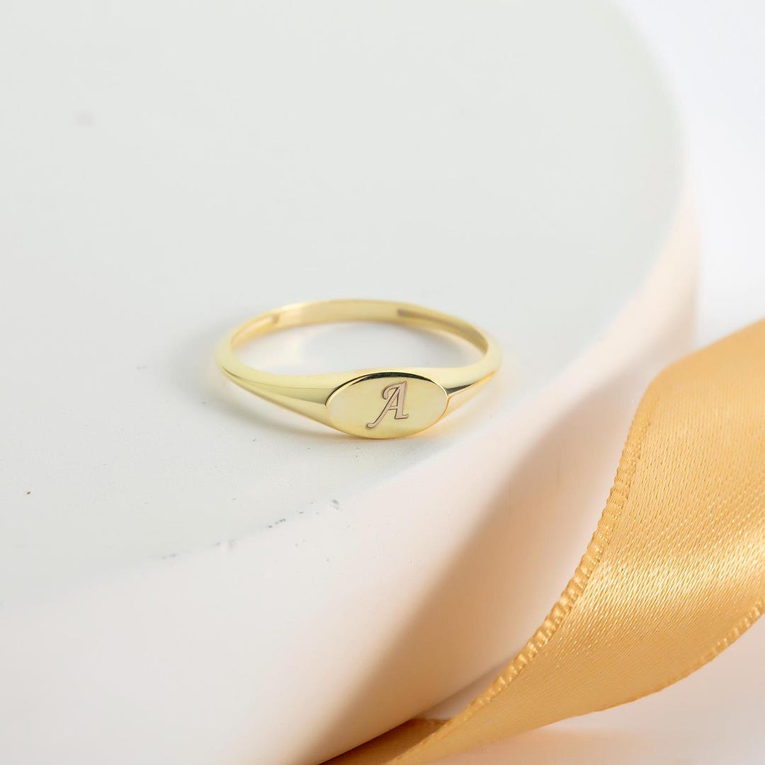 10K,14K,18K Gold Engraved Dome Signet Ring, Engraved Signet Ring ...