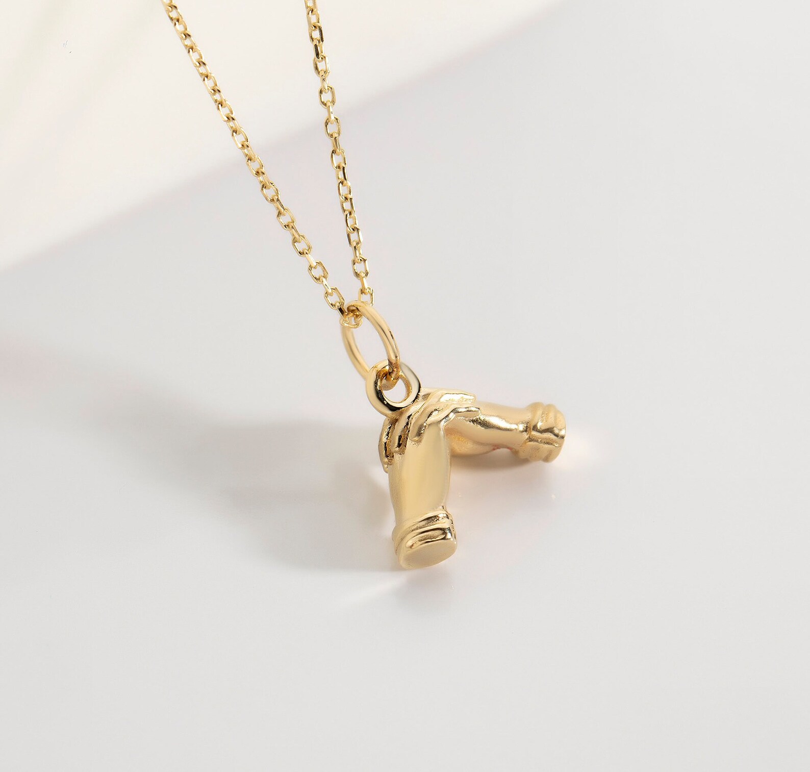 10K 14K 18K Gold Holding Hands Pendant, Hand Gesture Pendant, Holding ...