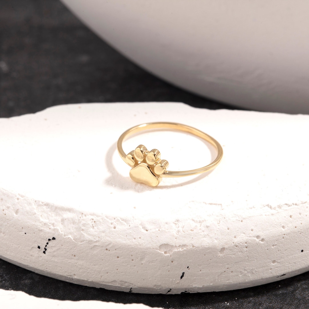 10K,14K,18K Gold Paw Engraved Ring, Pet Memorial Ring, Pet Remembrance ...