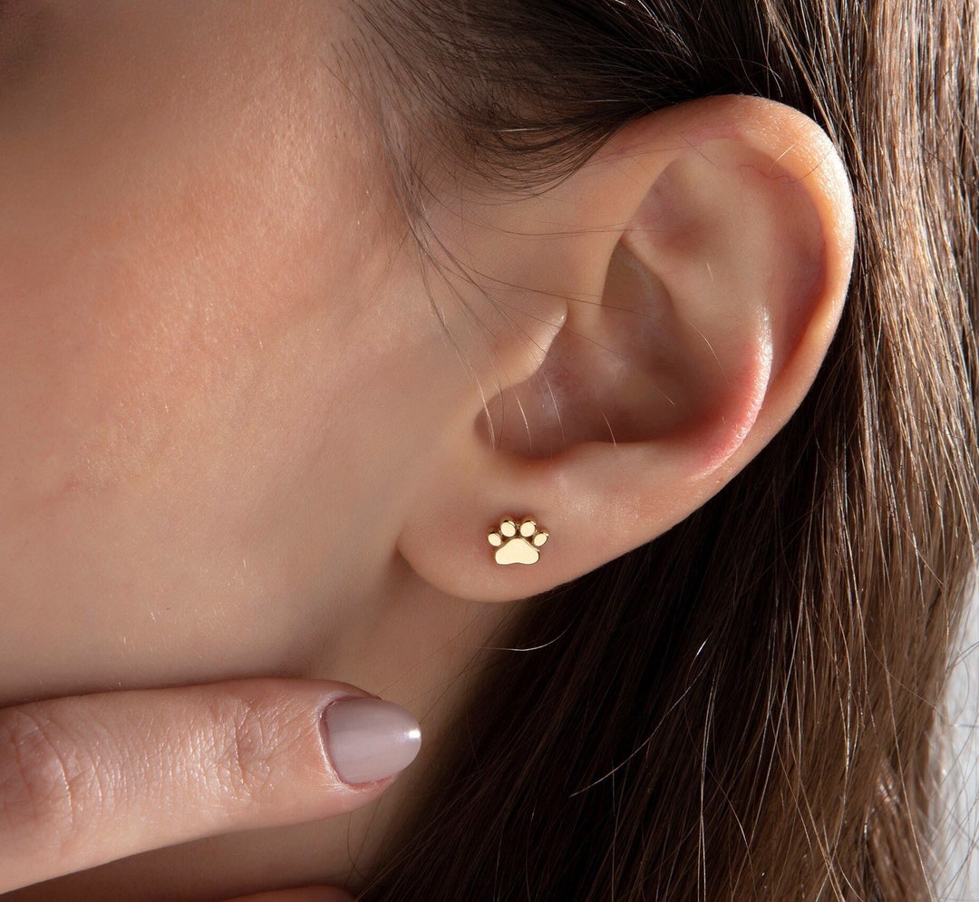 10K,14K,18K Gold Engraved Paw Earring, Pet Memorial Gift, Pet ...