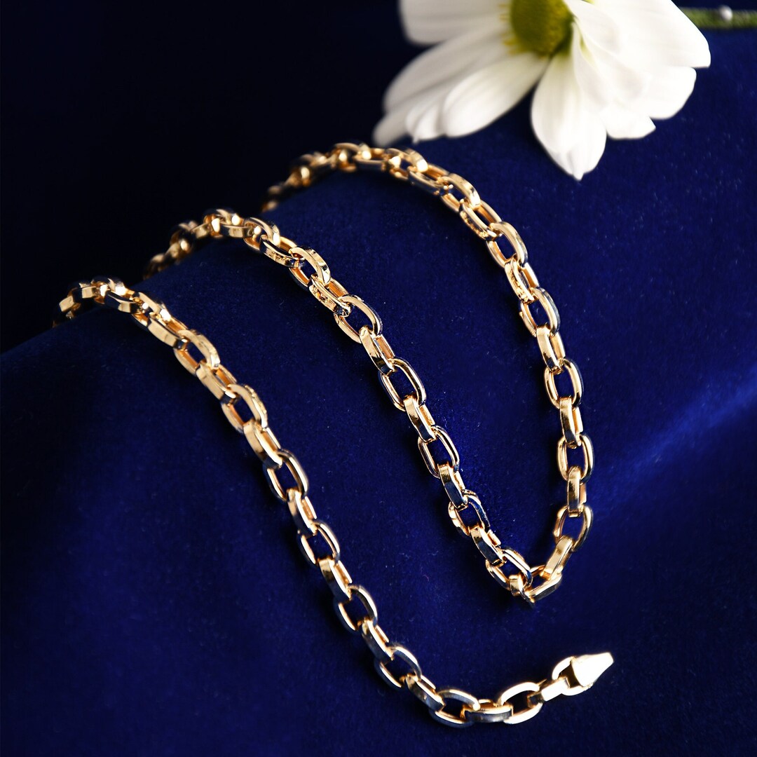 14K Gold Square Rolo Link Chain Necklace, Unisex Gold Chain Necklace ...