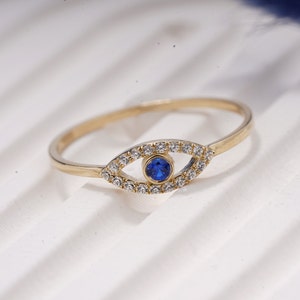 10K,14K,18K Solid Gold Evil Eye Ring, Protection Ring, Gold Evil Eye ...