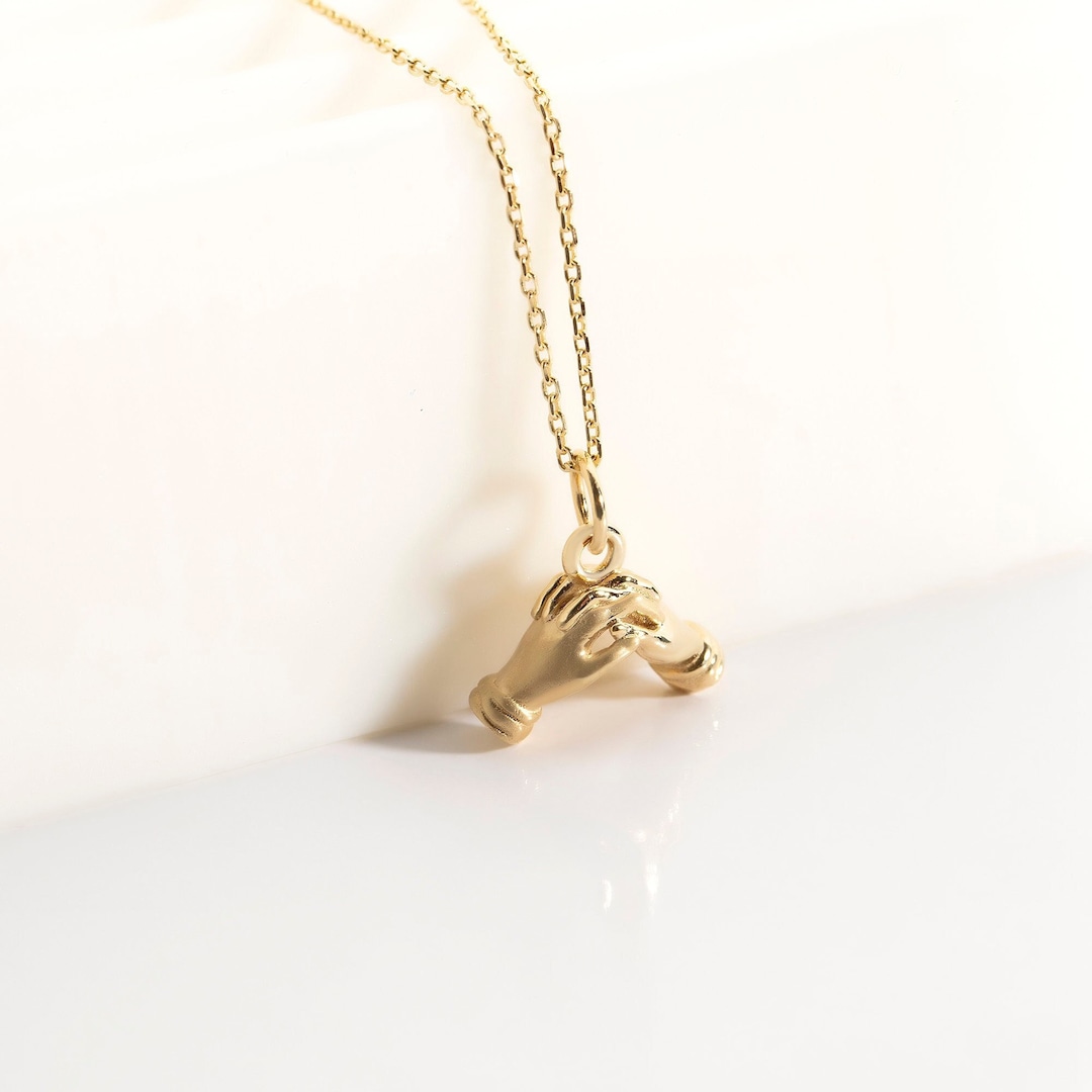 10K 14K 18K Gold Holding Hands Pendant, Hand Gesture Pendant, Holding ...