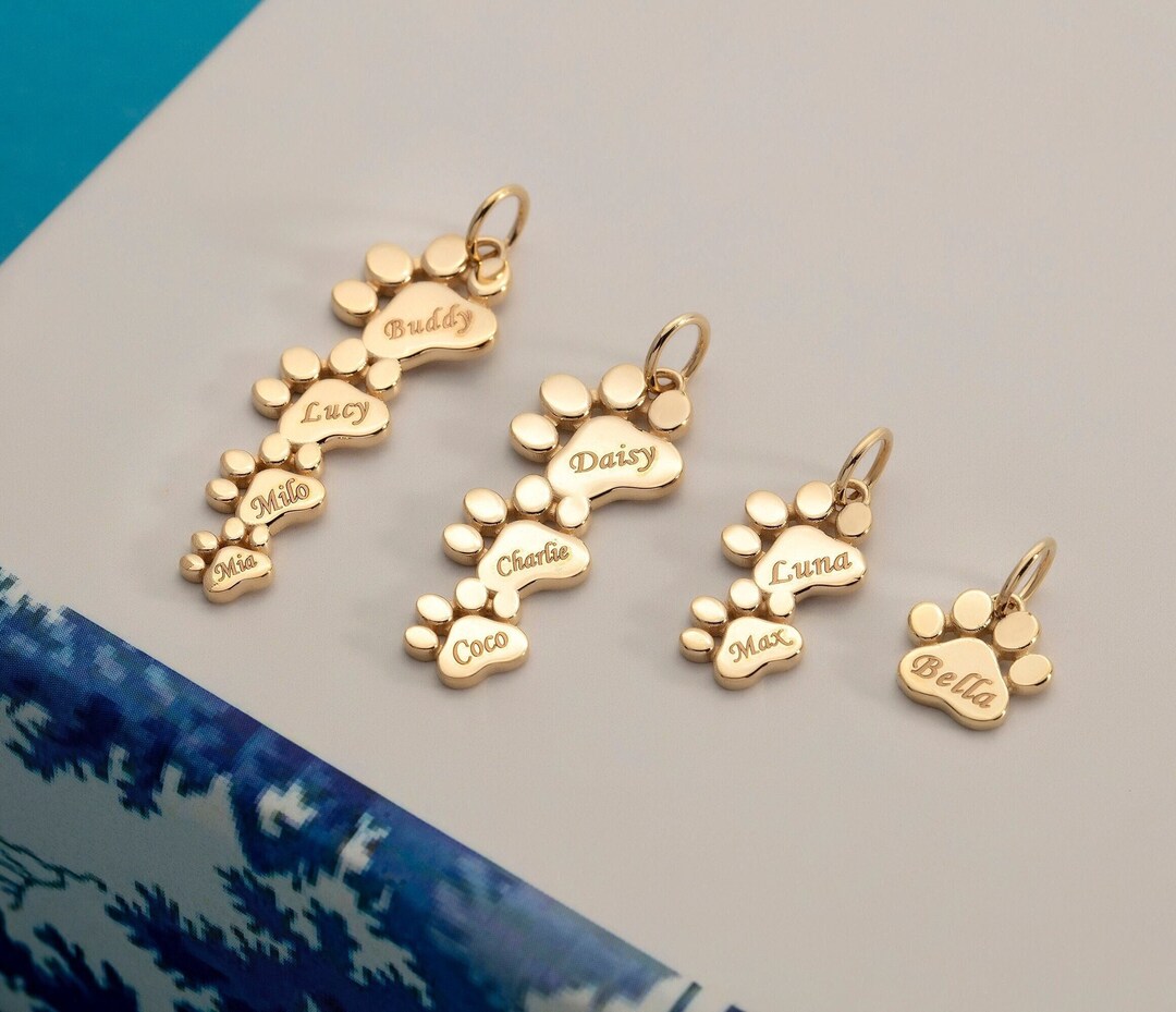 10K,14K,18K Gold Engraved Multiple Paw Pendant, Pet Memorial, Pet ...
