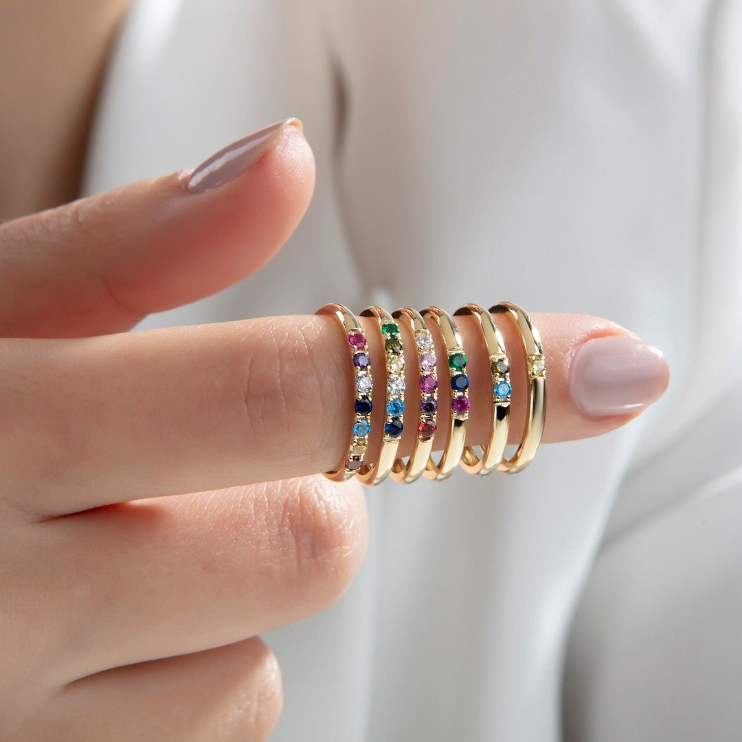 10K,14K,18K Gold Family Birthstone Ring, Gold Personalized Birthstone ...