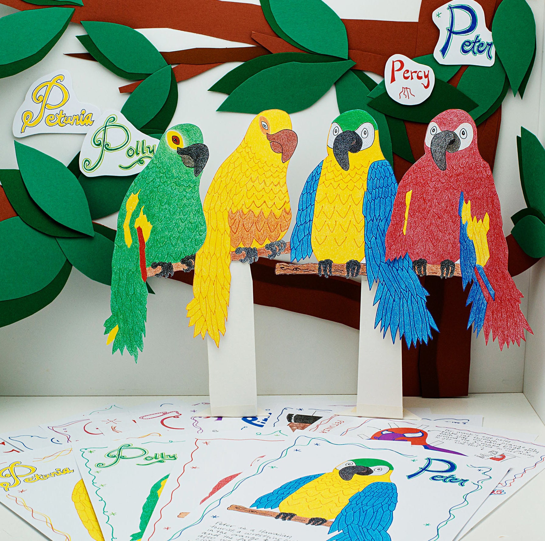Collection of Parrot Paper Dolls for Coloring, 4 Parrots and 13 Outfits ...