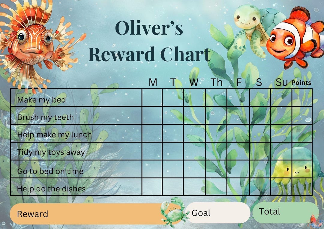 Reward Chart, Under the Sea, Turtle, Visual Support, Children’s ...
