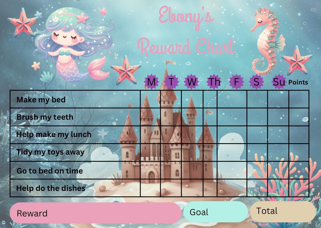 Reward Chart, Mermaid, Castle, Visual Support, Childrens Positive ...