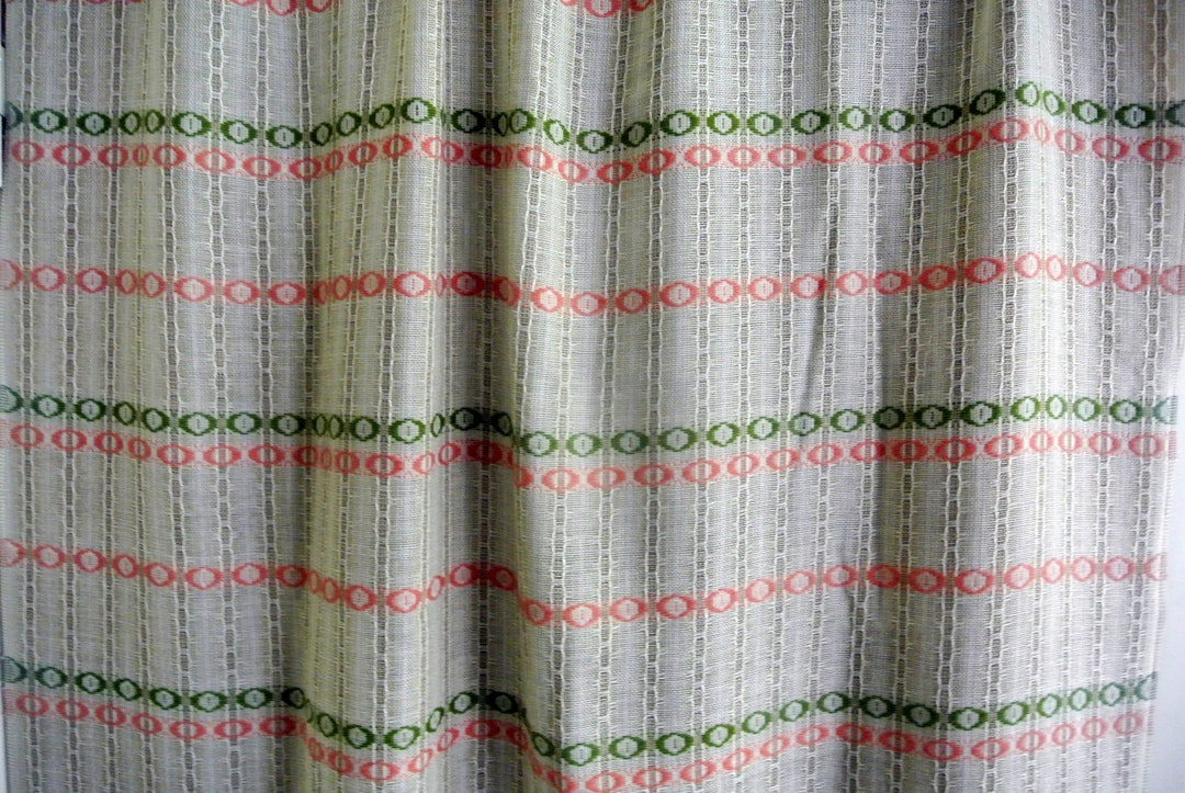 1970s Abstract Woven Thread Curtains: Salmon Pink & Olive Green Pair - Etsy
