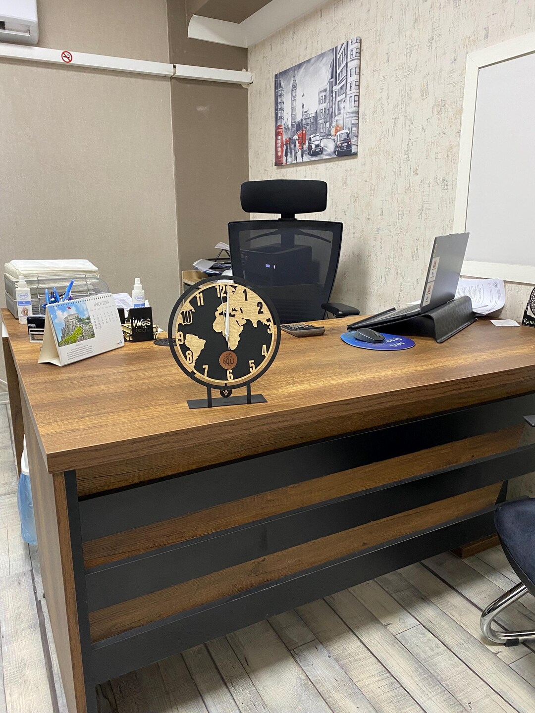 Wooden Metal World Map Desk Clock, Custom Table Top Clock, Islamic ...