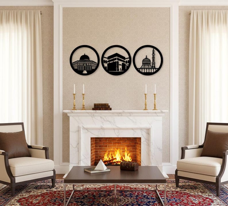 Islamic Metal Wall Art Set, Masjid Al-haram Masjid Al-aqsa Masjid ...