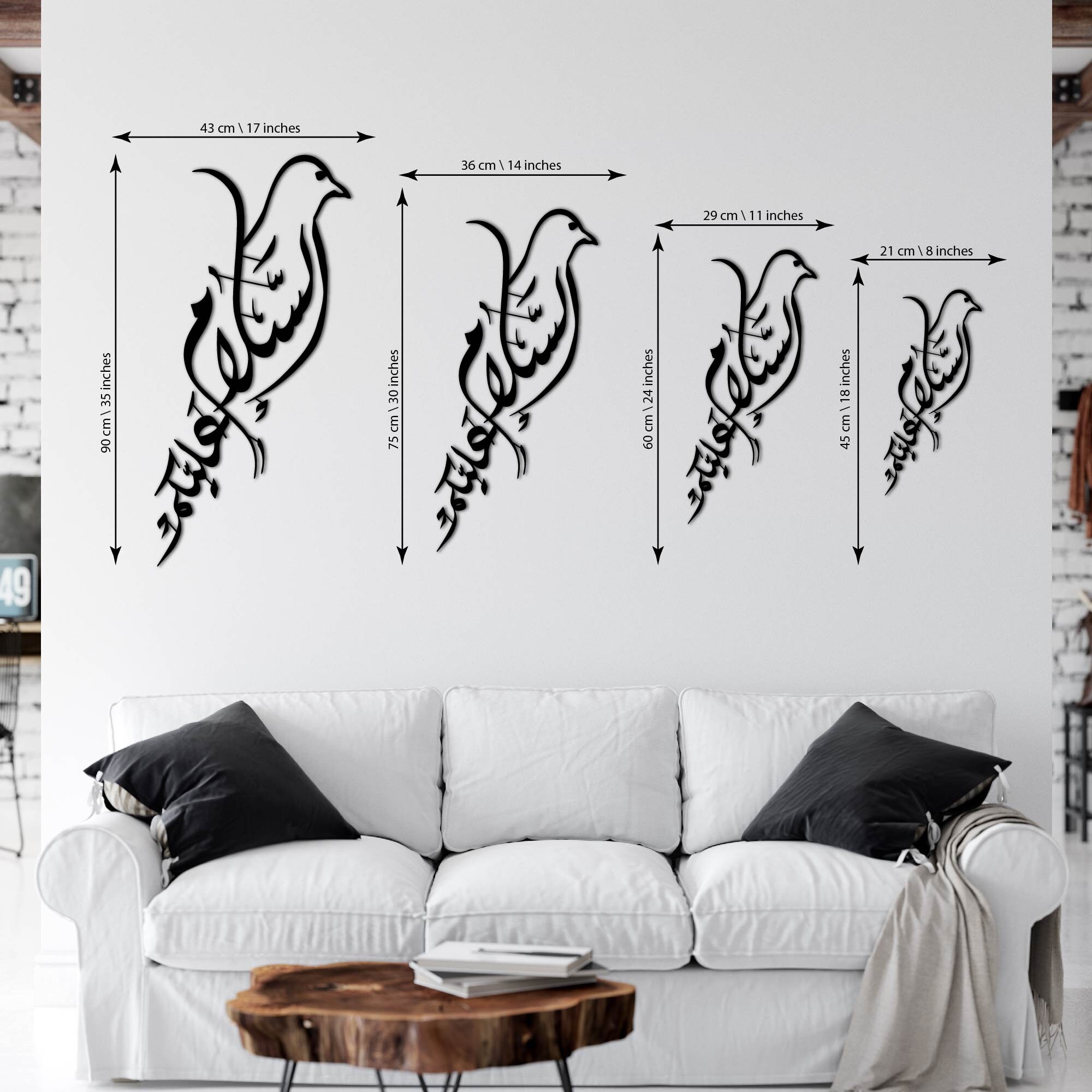 Assalaam Bird Islamic Wall Art: Metal Kufic Calligraphy Decor - Etsy