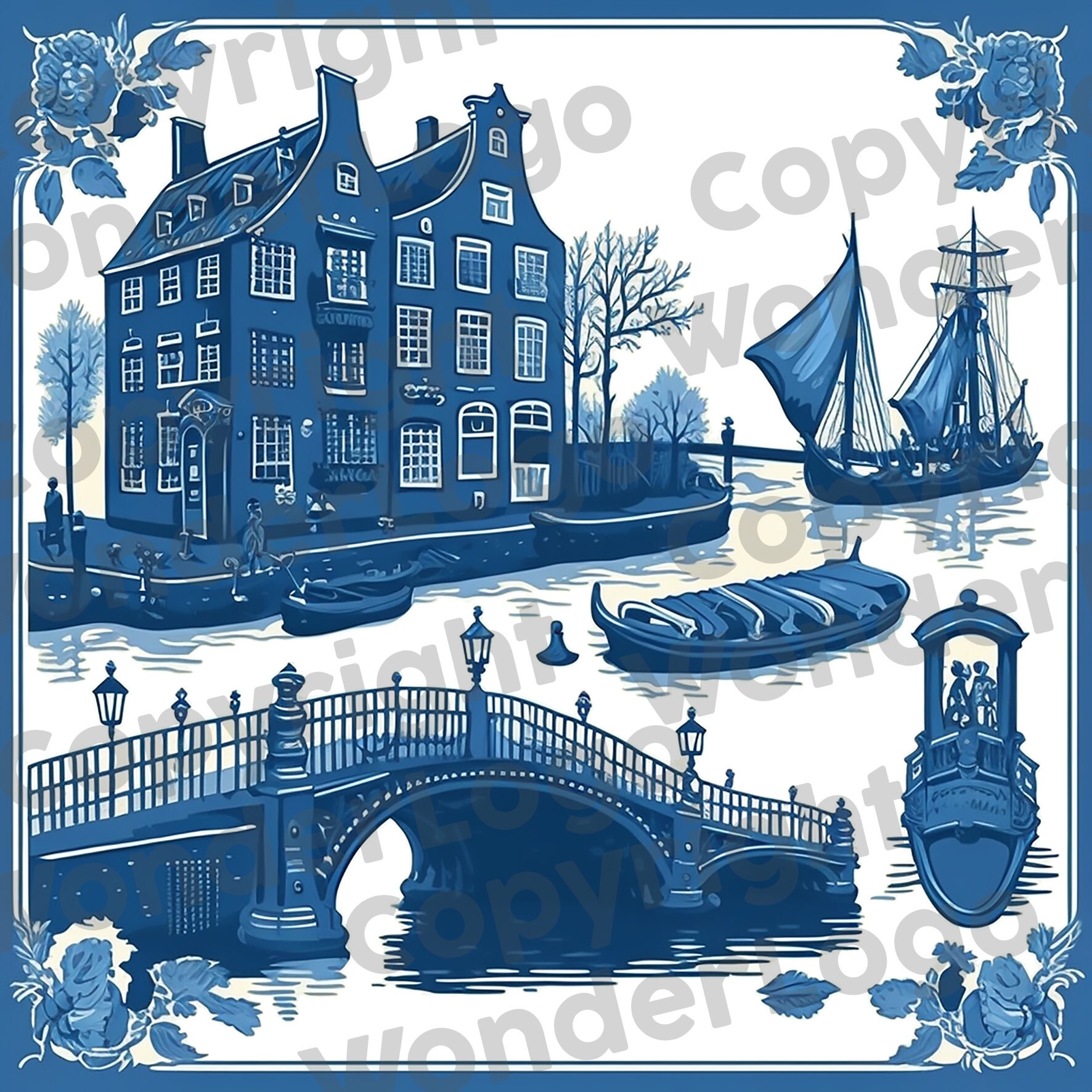 7 Delft Blue Clipart Images Instant Digital Download - Etsy