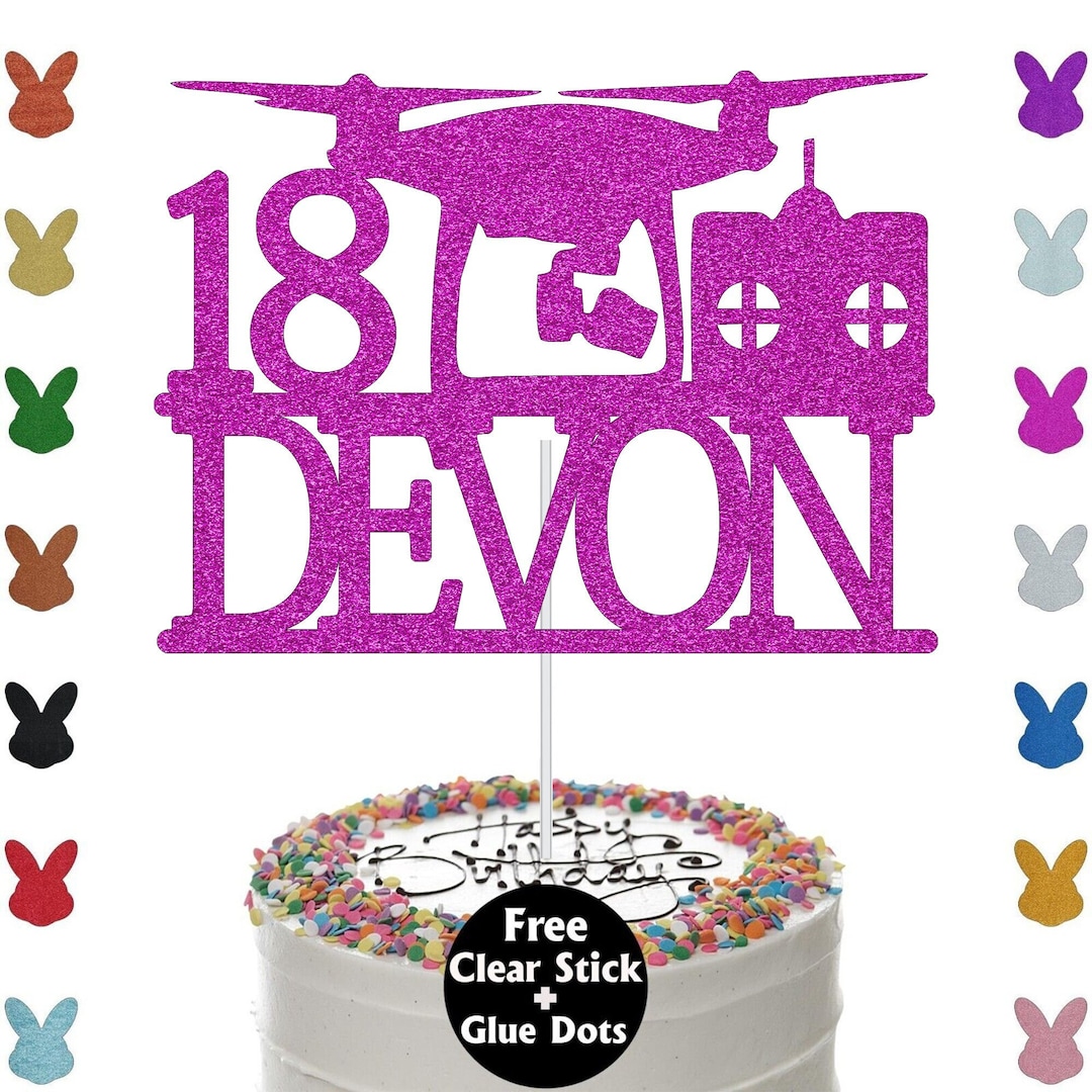Personalised Drone Glitter Cake Topper, Any Name Any Age,drone Cake ...