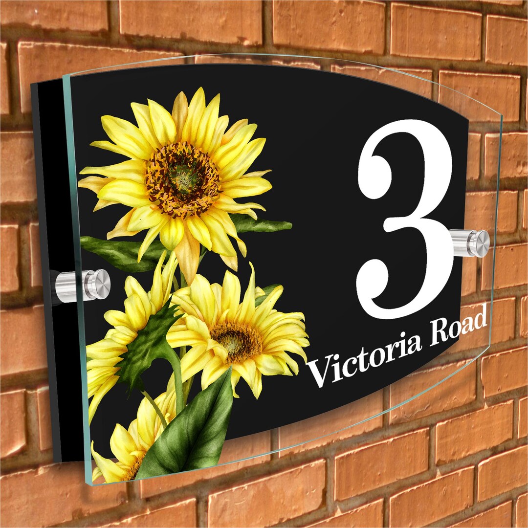 Custom Floral House Number Sign - Personalised Flower Address Plaque ...