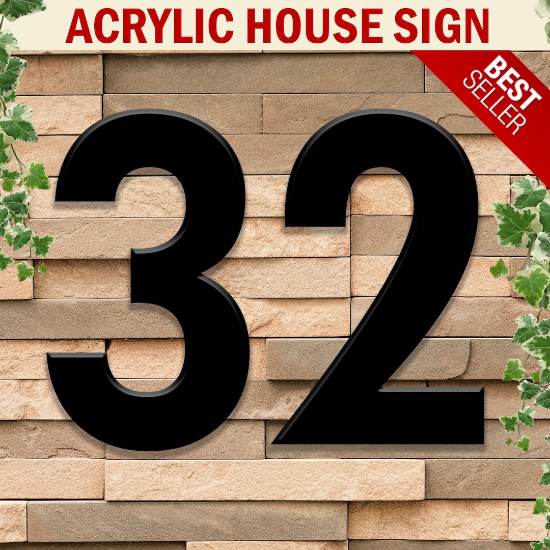 Black Acrylic Modern House Numbers Floating Mount House Number Sign ...