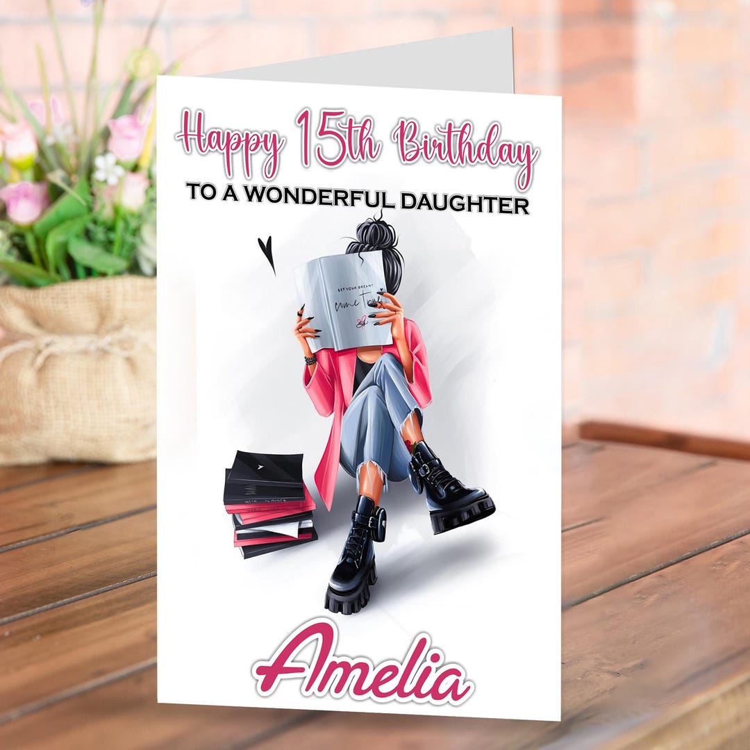 Custom Birthday Card, 15th Birthday Card, Girly Birthday Card, Any Name ...