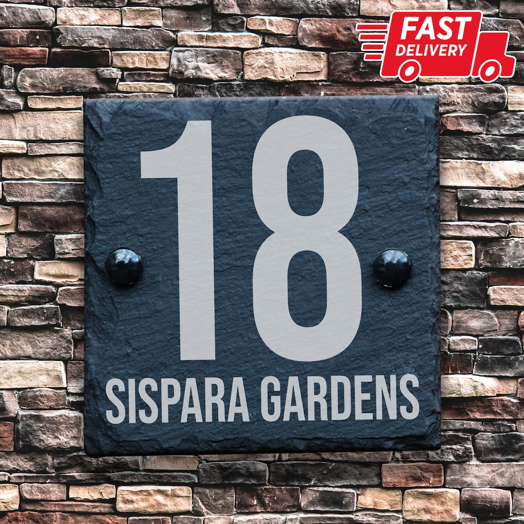 Square Grey House Sign Rustic Slate House Gate Sign Plaque Door Number ...