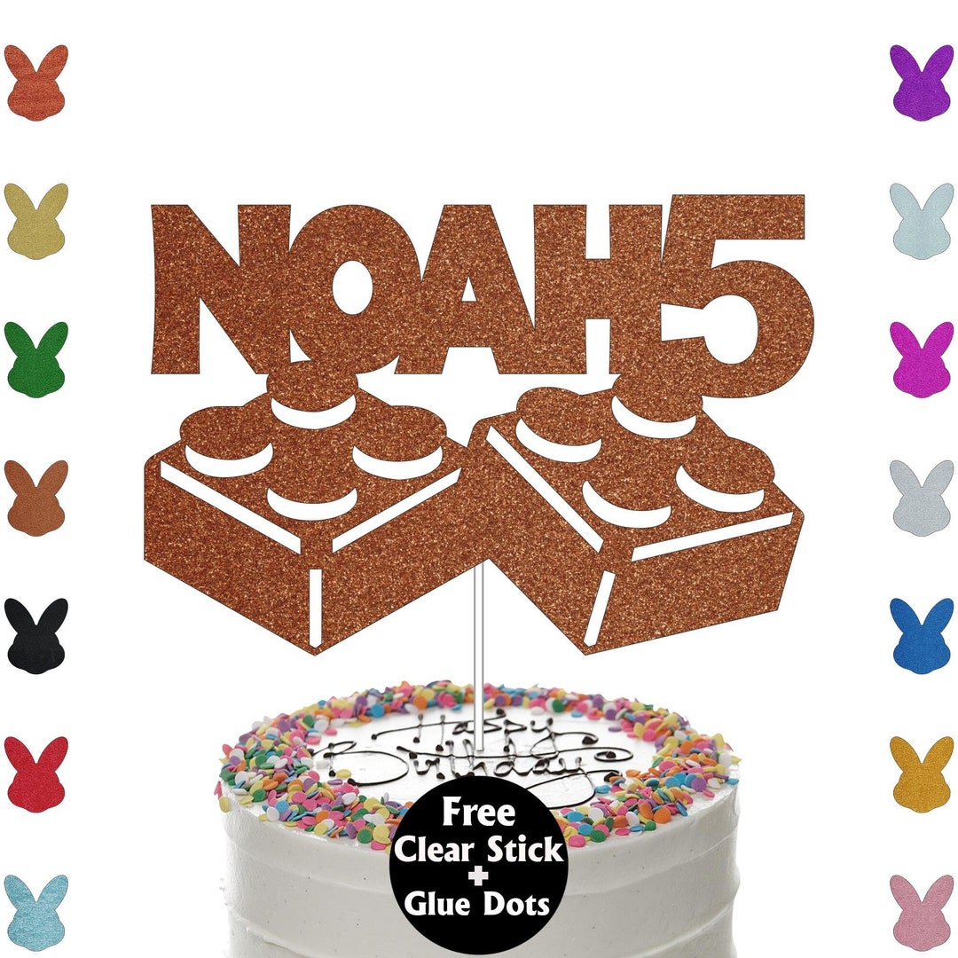 Custom Name Age Building Block Cake Topper, Boy Kid Birthday Party ...