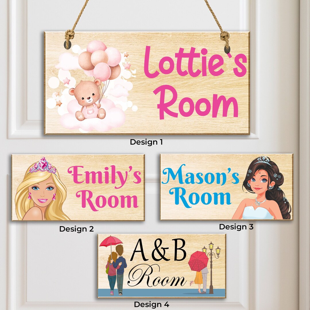Personalised Children's MDF Hanging Door Plaque Multiple Designs Signs ...