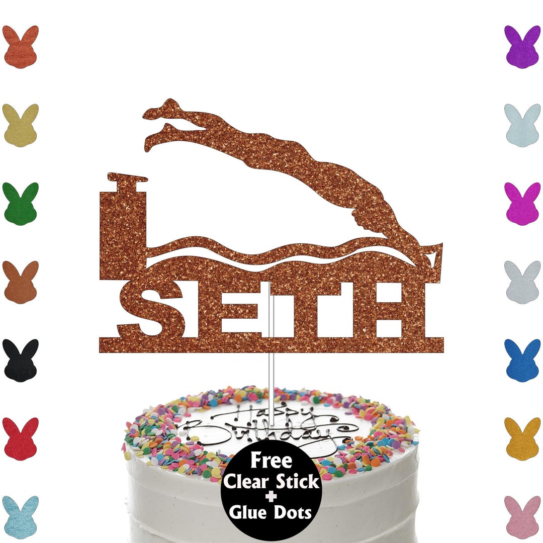 Personalised Swimming Birthday Cake Topper Double Glitter Cake ...