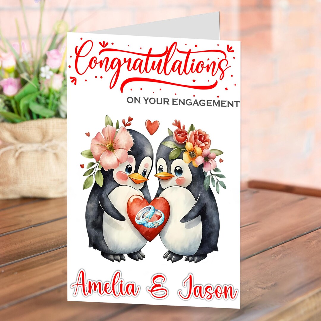 Engagement Card, Engagement Card, Penguin Card, Engagement ...