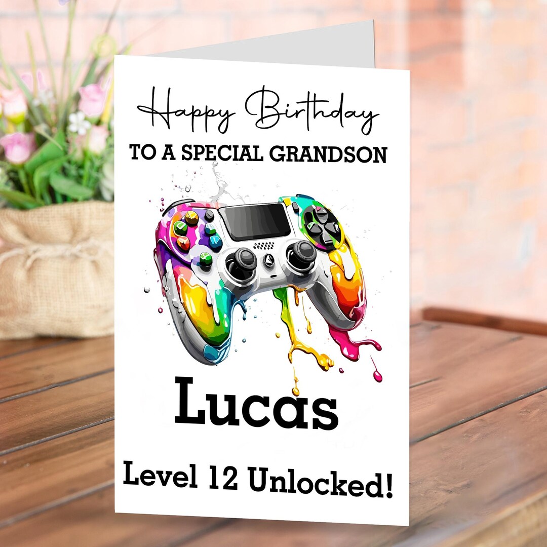 Gamer Birthday Card | Level up Controller Design | Personalised ...