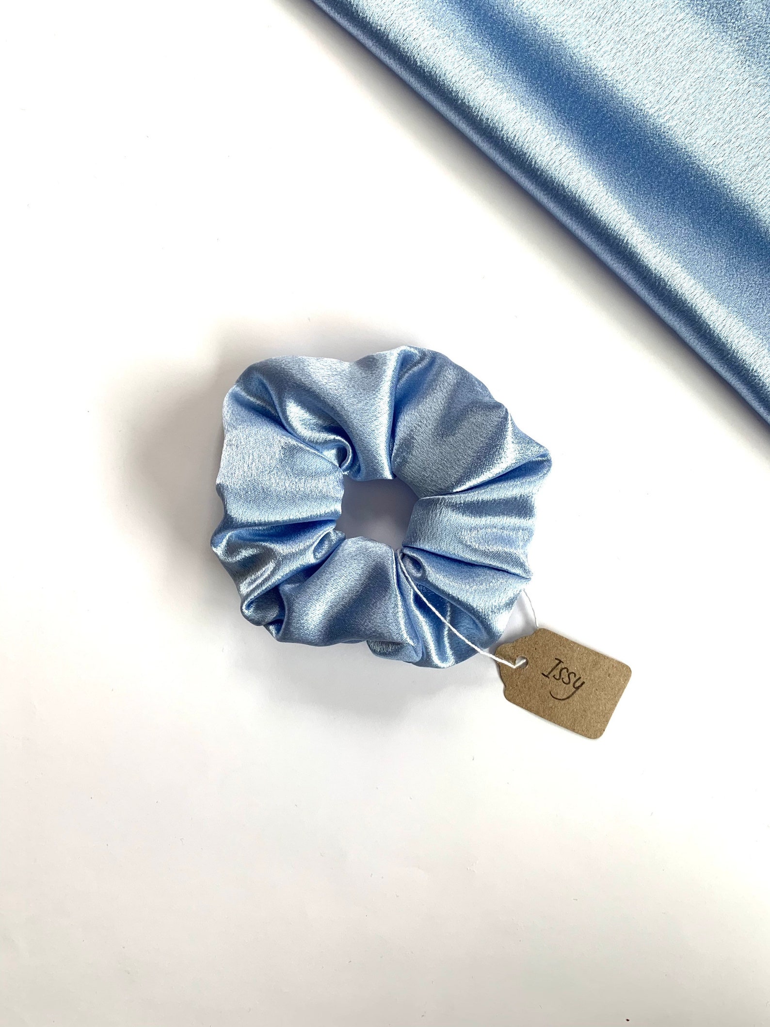 Women’s Handmade ‘ISSY’ Blue Satin Hair Scrunchie, Gifts for Her - Etsy