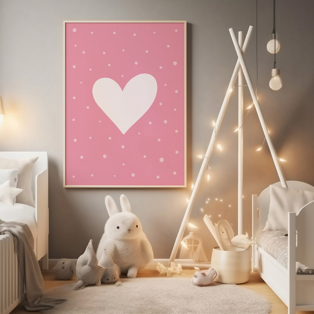 Pink Heart Printable Art , Nursery Decor, Kids Printable Wall Art ...