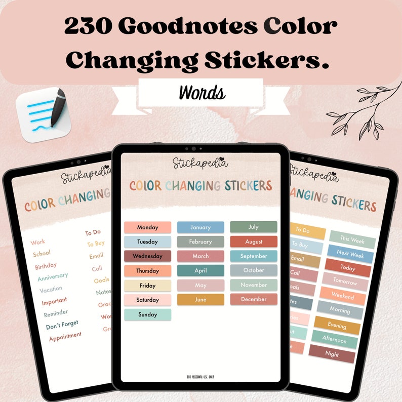 Goodnotes Color Changing Digital Stickers Goodnotes Stickers - Etsy UK