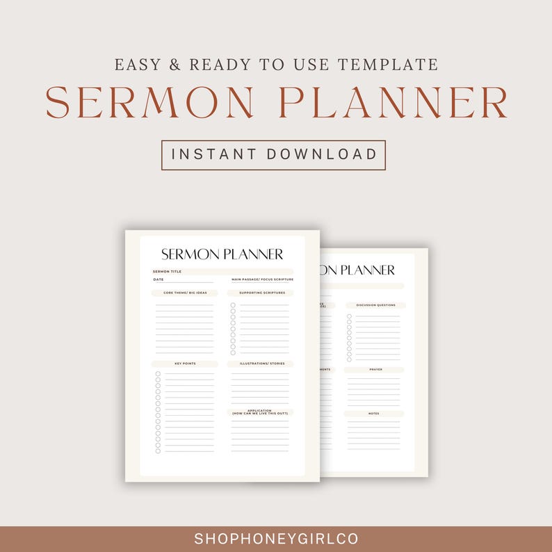 Printable Sermon Planner Template Digital Download - Etsy