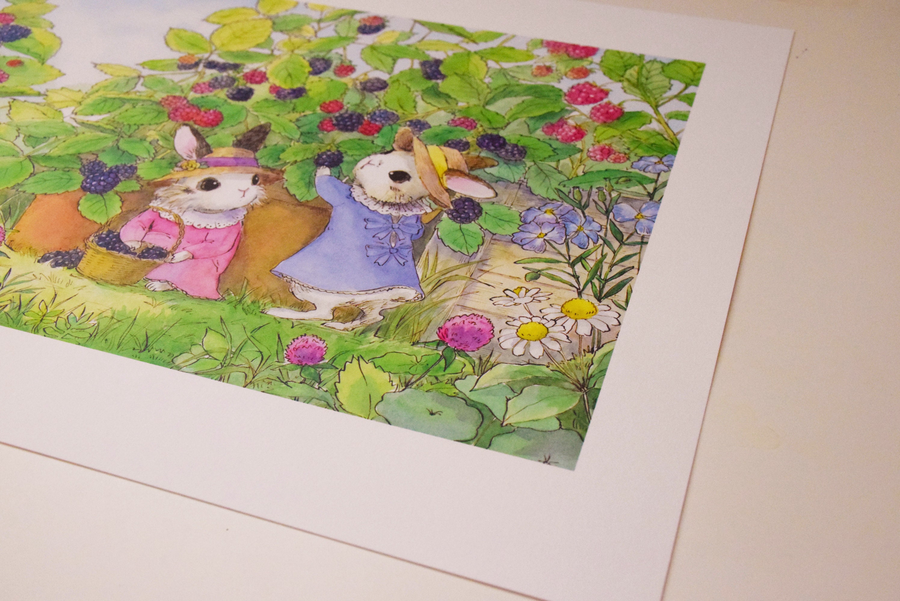 Berry Picking Bunnies Art Print, Watercolor Illustration (11x14) - Etsy