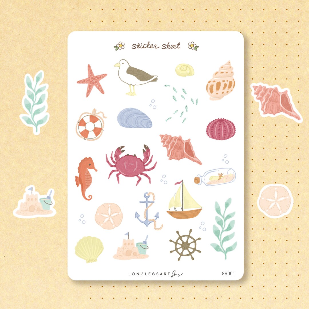 Beach and Seashell Sticker Sheet | Journal Stickers | Cute Planner ...