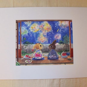 Bunnies Watching Fireworks Art Print, Japanese Yukata, Summer Night (11 ...