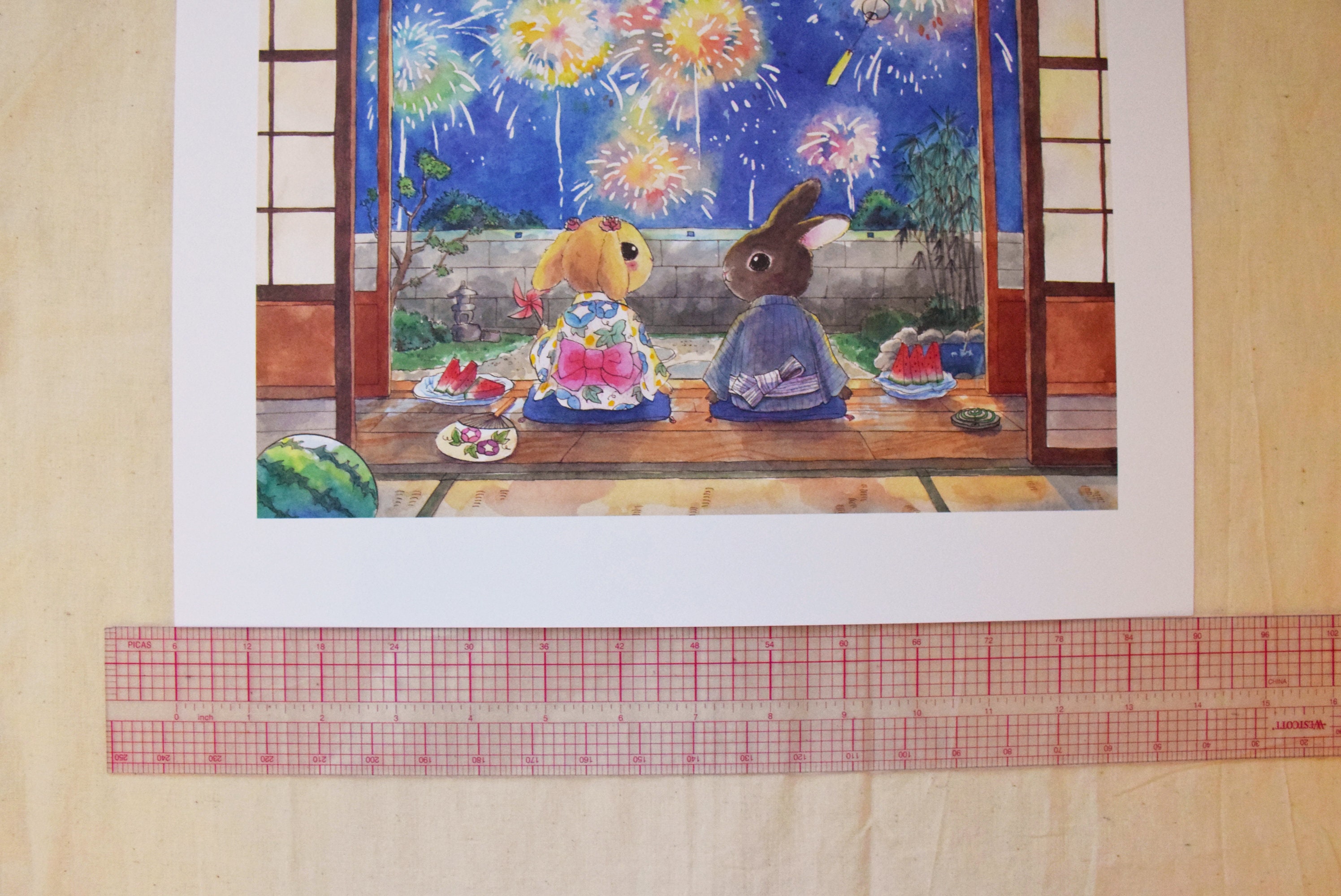 Bunnies Watching Fireworks Art Print, Japanese Yukata, Summer Night (11 ...