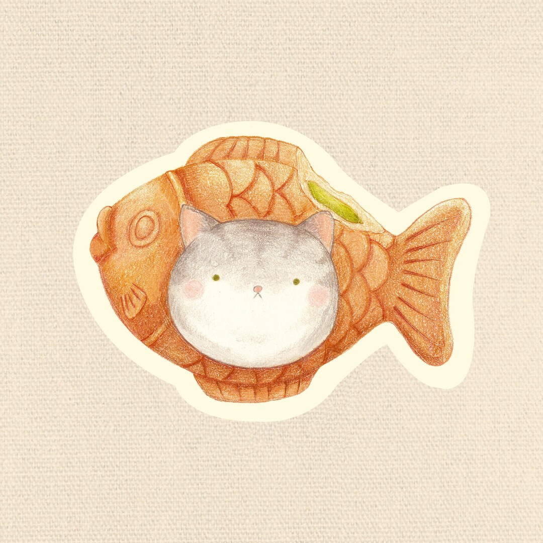 Matcha Taiyaki Cat Vinyl Sticker / Large Sticker / Waterproof Sticker ...