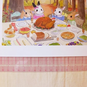 Thanksgiving Dinner Bunnies Art Print / Watercolor Illustration / 11" X ...