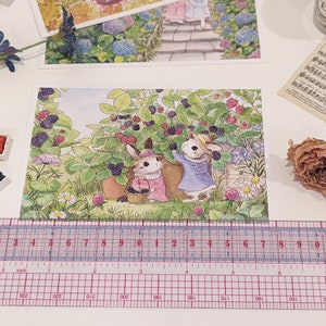 Set of 3 Bunnies Postcards / Berry Picking + Hydrangea Garden + Fall ...