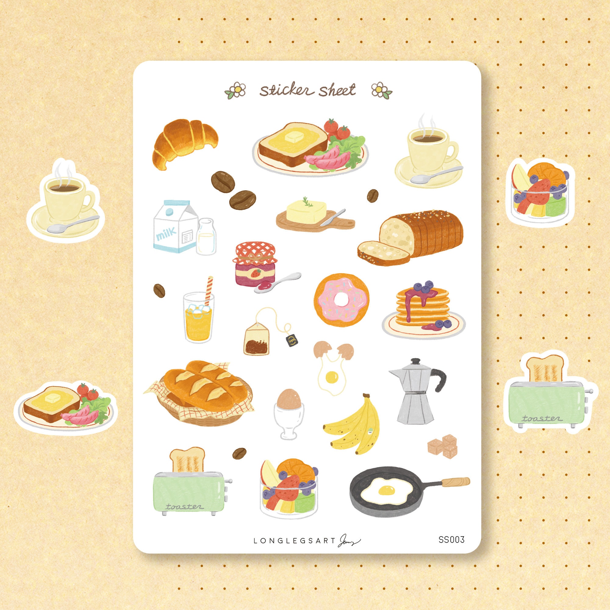 Breakfast and Coffee Sticker Sheet | Journal Stickers | Cute Planner ...