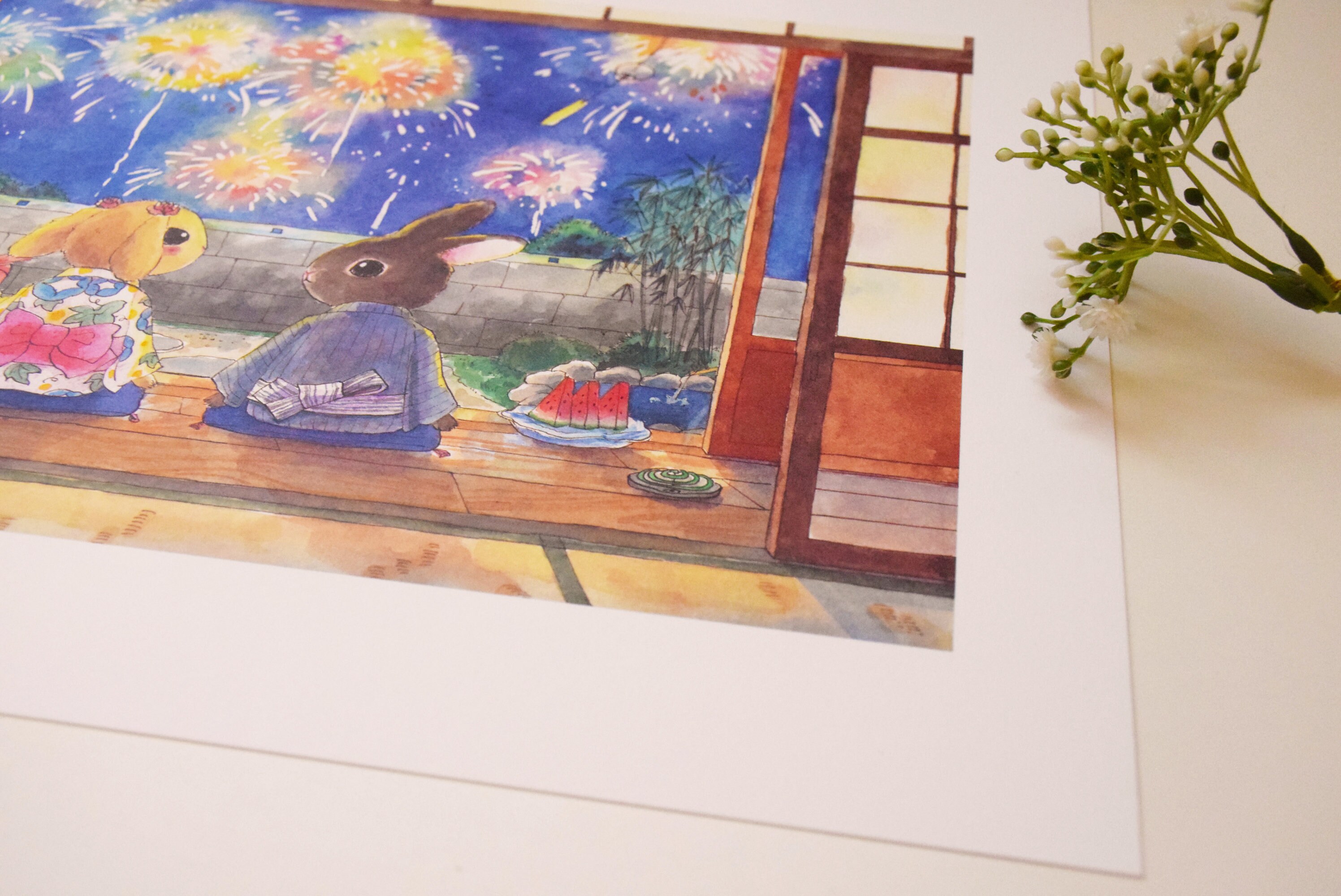 Bunnies Watching Fireworks Art Print, Japanese Yukata, Summer Night (11 ...