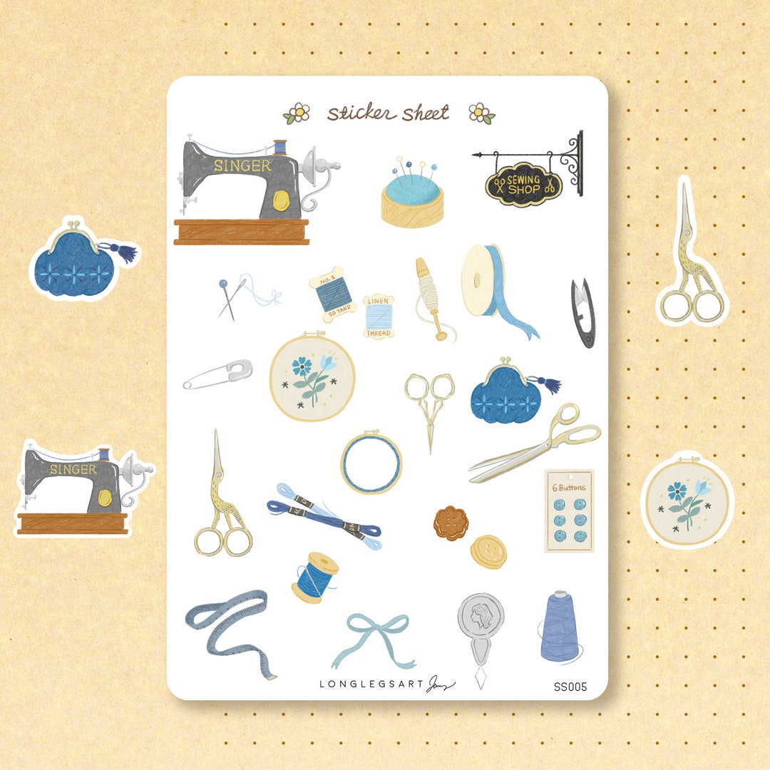 Sewing and Embroidery Sticker Sheet | Journal Stickers | Cute Planner ...