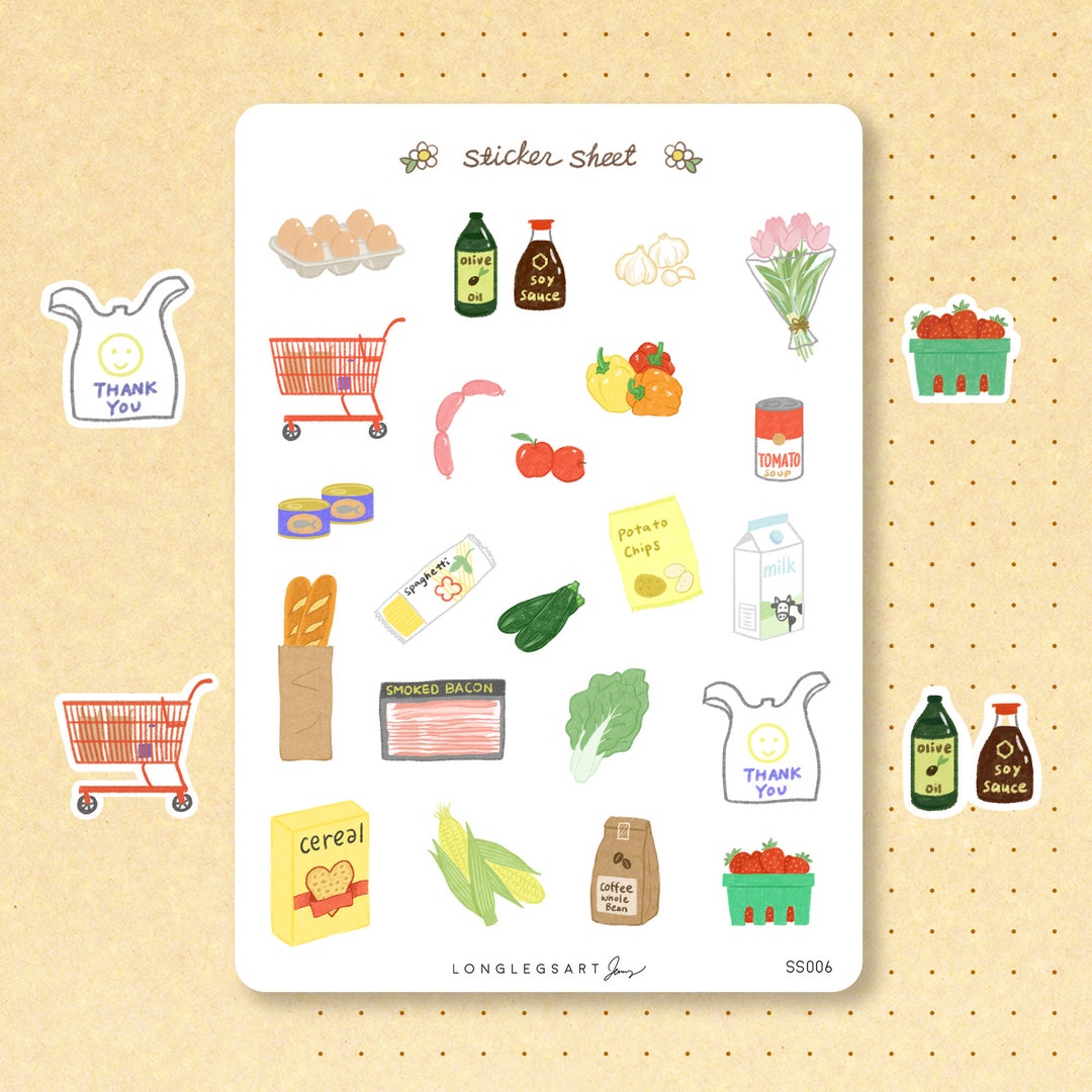 Grocery Shopping Sticker Sheet | Journal Stickers | Cute Planner ...