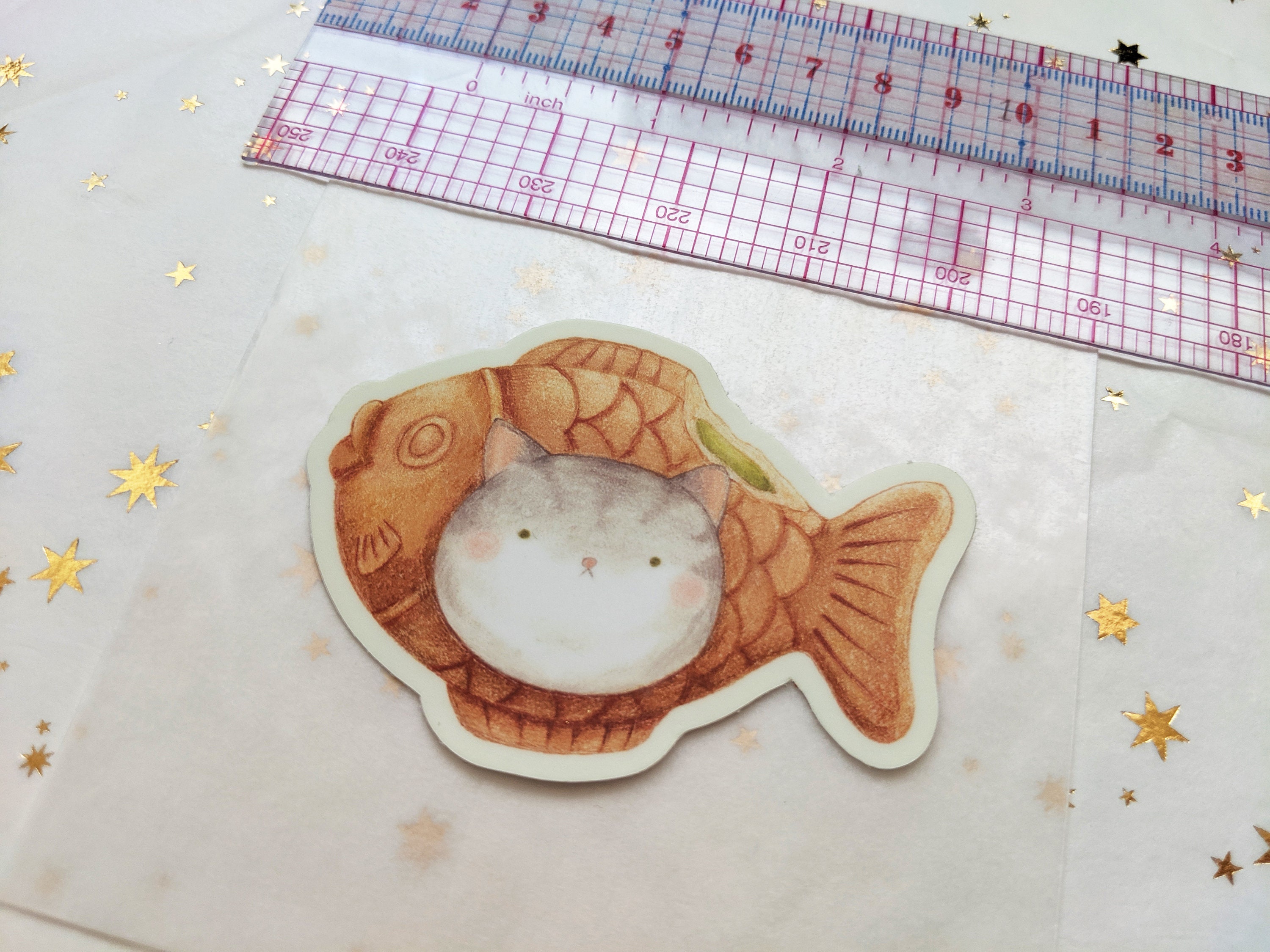 Matcha Taiyaki Cat Vinyl Sticker / Large Sticker / Waterproof Sticker ...