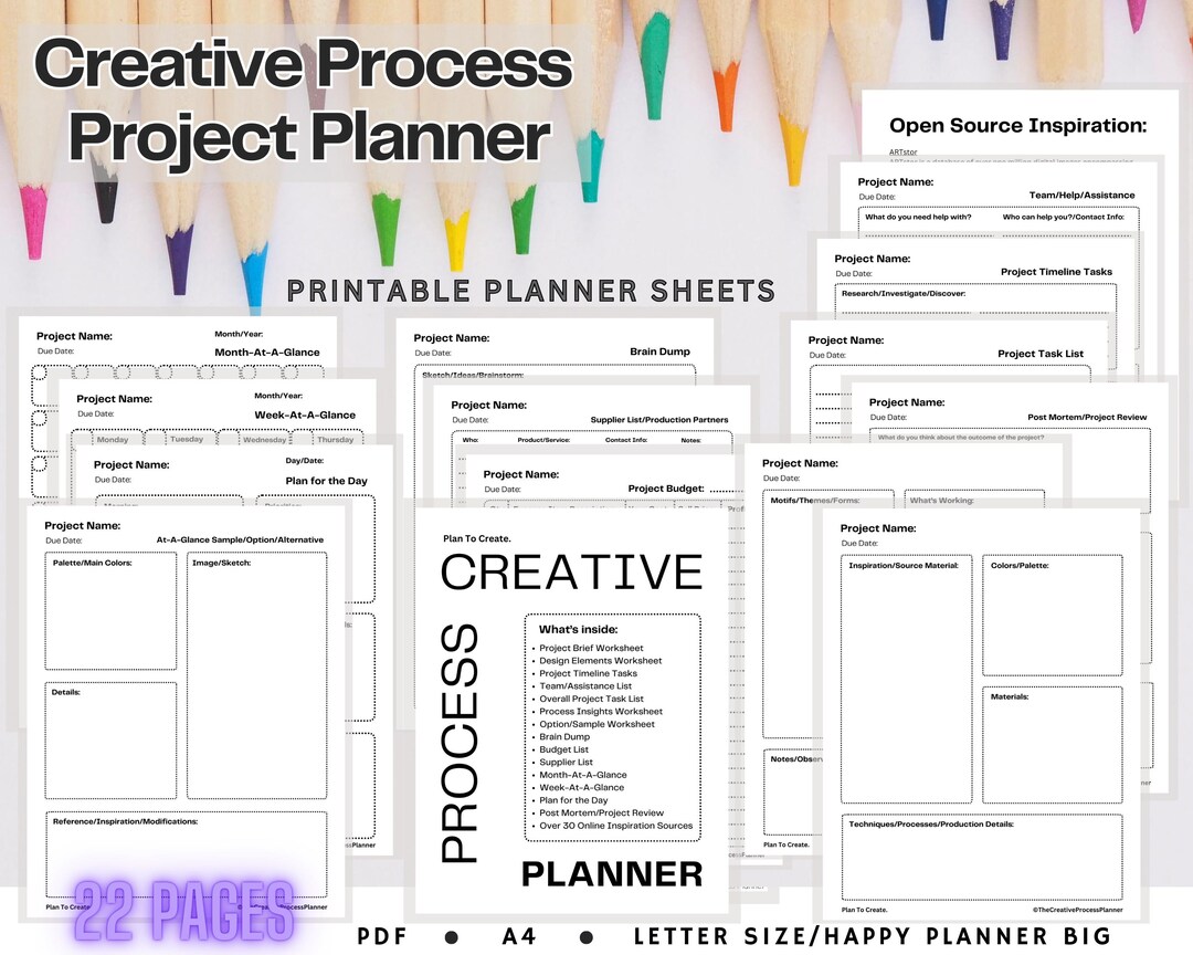 The Creative Process Printable Project Planner - 22 Pages, PDF Format ...