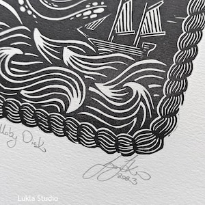 Original Linocut MOBY DICK, Whale Art, Nautical Sea Creature, Coastal ...