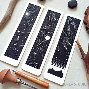 Unique Linocut Cosmic Bookmark, Unique Sci-fi Astronautics Hand Printed ...