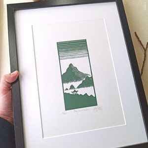 Original Linocut Mountain Artwork, Unique Carved Print, Hand Prined ...