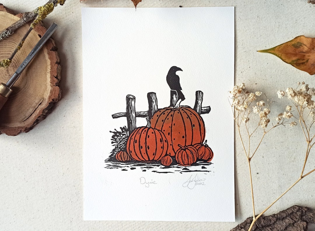 Handmade Pumpkin Linocut Print: Autumn Wall Art Decoration - Etsy